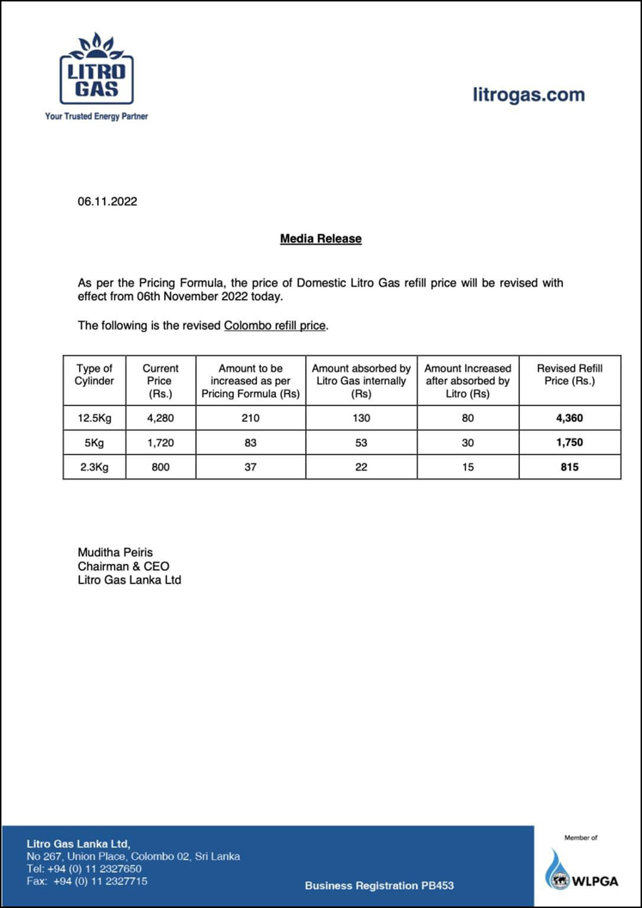 Litro announces amended prices (Update) – Sri Lanka Mirror – Right to ...