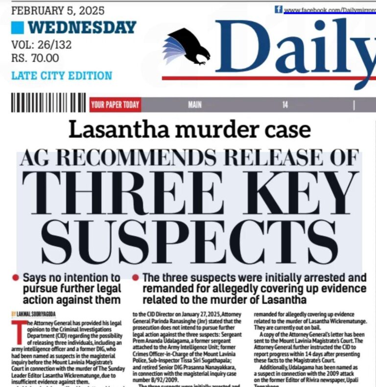 AG directive to drop charges in Lasantha murder sparks outrage – Sri ...