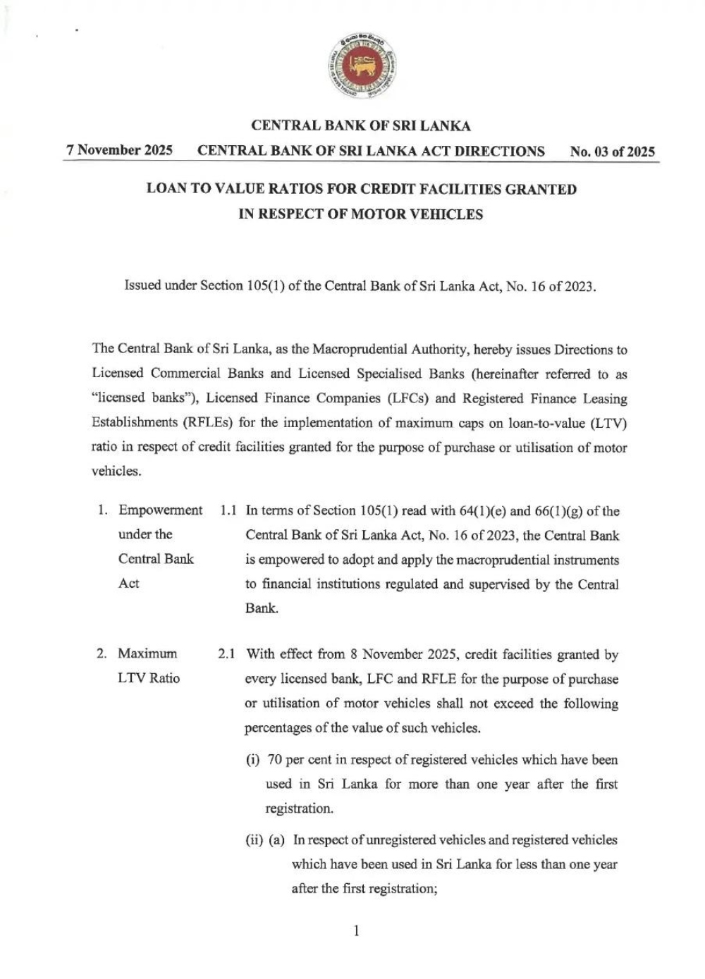 CBSL revises maximum LTV ratios for vehicle leasing – Sri Lanka Mirror ...